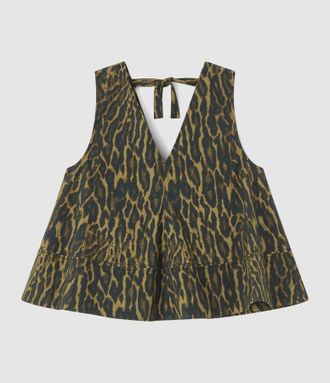 Ganni Top Printed Stretch Cotton A-line Khaki