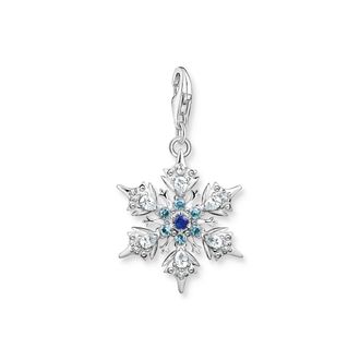 Thomas Sabo Charm-Anh&auml;nger Schneeflocke mit blauen Steinen 925 Sterlingsilber 1902-945-7