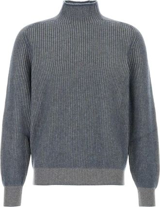 Brunello Cucinelli Pull en Cachemire Bicolore - Homme - Pulls - Gris - Taille: L