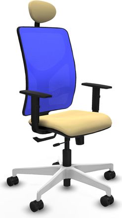 Piqueras y Crespo B&uuml;rostuhl mit 1D-Armen, h&ouml;henverstellbare Lendenwirbelst&uuml;tze und festes Kopfteil, ausgestattet mit Syncro/Traslack und Schneideschaum, Blau/Cremefarbe