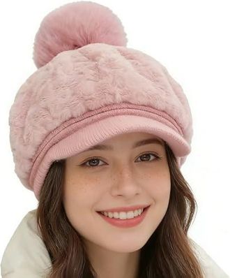 Generic Bonnets dhiver pour femmes - Couvre-chef chaud avec pompon, chapeaux chauds avec bord - pour femmes et filles pour la marche quotidienne, les trajets 
