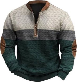 Generic Pull à col rond pour homme - Style décontracté - Imprimé 3D - Fermeture éclair - Manches longues - Sweat-shirt dhiver, Vert, 3XL