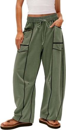 Generic Pantalon tonneau, pantalon de surv&ecirc;tement ample avec cordon de serrage pour l&eacute;t&eacute;, pantalon de plage d&eacute;contract&eacute;, vert militaire, XXL