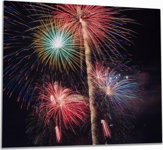 Wallario Herdabdeckplatte/Spritzschutz aus Glas, 1-teilig, 60x52cm mit 13mm hohen F&uuml;&szlig;en, f&uuml;r Ceran- und Induktionsherde, Feuerwerk bei Nacht