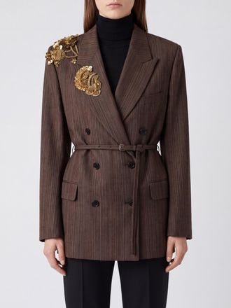 Dries Van Noten Kurzer Zweireiher-Blazer aus Nadelstreifen-Wolle mit Pailletten von