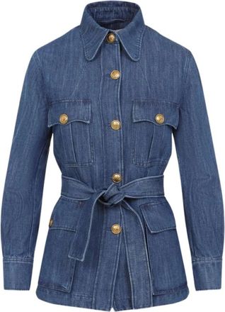 Valentino Garavani Femme, Vestes, Bleu, Taille: 36 FR Veste utilitaire en denim avec ceinture