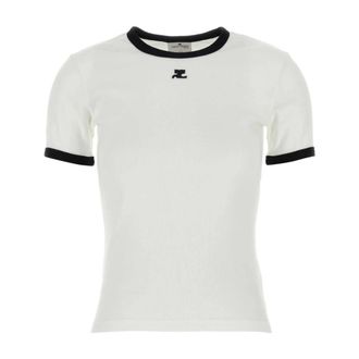 Courr&egrave;ges Signature Kontrast-T-Shirt - - Tops - Damen - Wei&szlig; - M