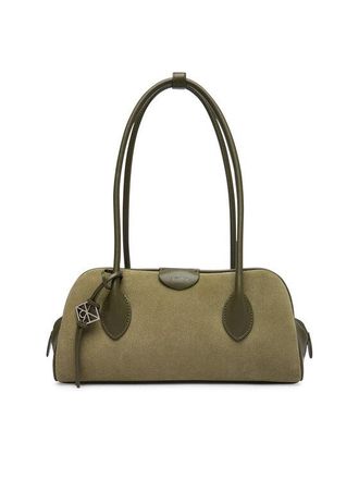 Calvin Klein Handtasche Emblem Trio Suede Shoulder Bag LV04F3888G Dunkelgr&uuml;n