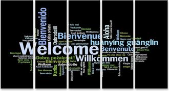 Islandburner Bild auf Leinwand Willkommen Welcome Verschiedenen Sprachen Worten Eingangsbereich Hausflur Wandbild Poster Kunstdruck Bilder