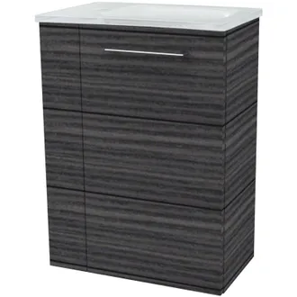 Fackelmann B. perfekt sbc G&auml;ste-WC Set 2 Teile - Waschtischunterschrank in Holz Anthrazit mit Waschbecken aus Glas in Wei&szlig; - Waschbeckenunterschrank schmal