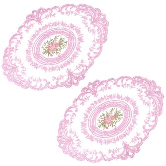 Amosfun 2Pcs Spitze Deckchen Milch Seide Bestickt Tischsets Hitze resistent Tabelle Matten Tischsets Tabelle Topper f&uuml;r Hochzeit Geburtstag Abendessen Party D