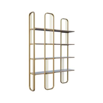 Dmora Regal Almena 125x28x180 cm Gold, 4 B&ouml;den, Bibliothek