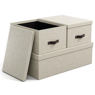 Bigso Box of Sweden BIGSO INGE 3er-Set Aufbewahrungsboxen f&uuml;r das Schlaf-, Kinder-, Arbeits- oder Badezimmer - Ordnungsbox mit Deckel - Aufbewahrungskisten in Leinenoptik
