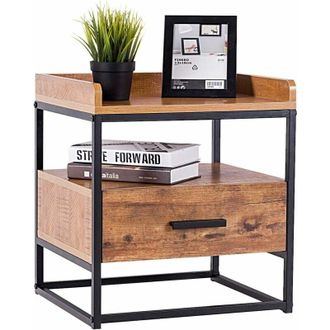 Costway Table de Chevet à 2 Etagères Bout de Canapé avec 1 Tiroir de Rangement en Bois 45x40x49CM Style Moderne pour Salon,Chambre - Costway