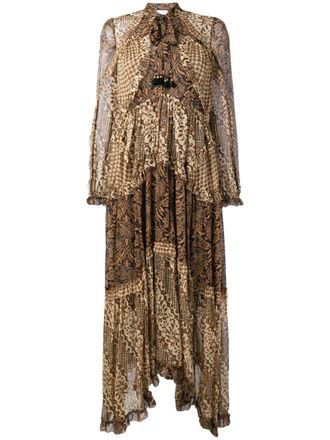 Zimmermann brown printed silk-georgette midi dress Size XS