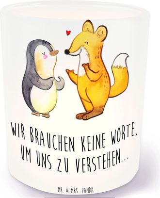 Mr. & Mrs. Panda Deko Windlicht Fuchs & Pinguin gehörlos - Geschenk, kerzenbehälter, Glas, Gebärdensprache, Windlichter, kerzenhalter, aus