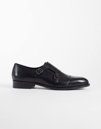 Asos Chaussures derby en cuir avec brides &agrave; boucle - Noir