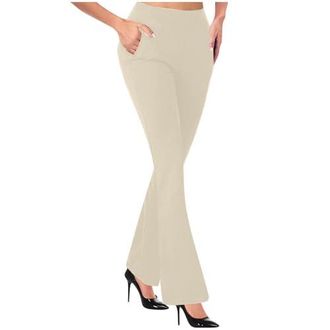 Generic Pantalon habill&eacute; en tricot pour femme, coupe ajust&eacute;e, micro &eacute;vas&eacute;, confortable, extensible, coupe haute, petite et r&eacute;guli&egrave;re avec poches, pour bureau,
