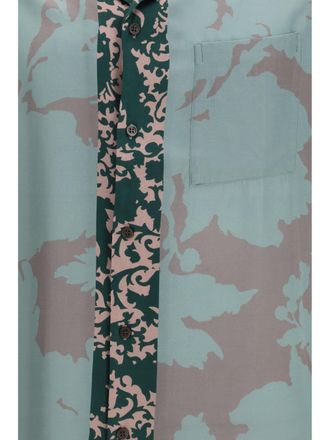 Dries Van Noten Mens Short-Sleeve Shirt Carltone Petrol Viscose