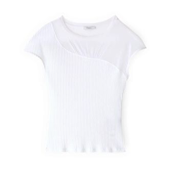 Motivi T-Shirt aus zwei Materialien mit Drapierungseinsatz - - Blouses & Shirts - Damen - Wei&szlig; - XS