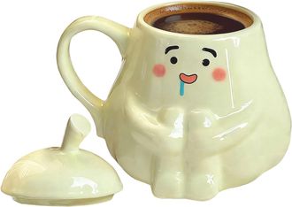 Generic Keramik-Becher | 450ml Niedlicher Trinkbecher Aus Keramik In Birnenform | Trinkbecher F&uuml;r Wasser Mit Einem Griff Und Deckel | F&uuml;r Getr&auml;nke Tee Wasser 