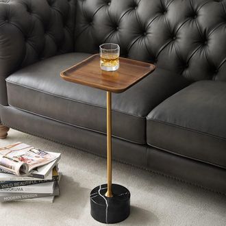 Generic 18x40x70cm Nachttisch Aus Massiver Eiche Mit Marmorplatte - Schmaler Retro-Beistelltisch for Schlafzimmer, Sofa, Wohnzimmer(18 * 30 * 60cm)