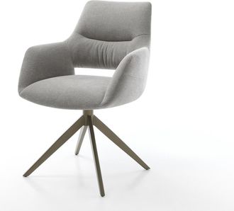 DELIFE Drehstuhl Yago-Flex mit Armlehnen Strukturstoff Soft Grau Kreuzgestell breit Effektfinish Titan 360&deg; drehbar Wippfunktion Taschenfederkern, Esszimmers