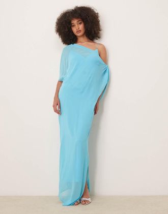Asos Goddess - Doppellagiges Maxikleid in leuchtendem Blau mit Drapierung und Farbblock-Design