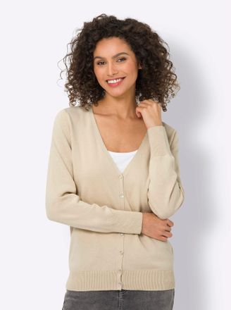 Heine Strickjacke HEINE, Damen, Gr. 34, beige (sand), 100% Baumwolle, unifarben, Strickjacken Strickjacke, Topseller