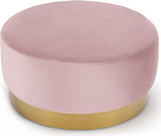 Menzzo Daisy Runder Polsterhocker mit goldenem Sockel und Samtbezug Rosa