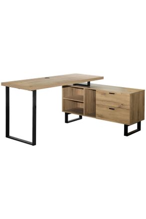 CARRYHOME Eckschreibtisch, Schwarz, Eiche, Metall, 2 Schublade(n) Schubladen, rechteckig, Kufe, Flachrohr, 120x75x150 cm, Bsci, Kabeldurchlass, Stauraum, Arbeit