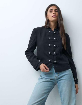 Asos veste ajust&eacute;e &agrave; col montant avec boutons style militaire noire
