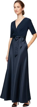 Alex Evenings Damen ballkleid, Formelles Event Taschen und Bindegürtel (Zierliche und Normale Größen) Kleid für besondere Anlässe, Marineblaues Satin, 44