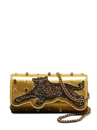 Gucci pochette clout&eacute;e &agrave; tigre brod&eacute; - Or