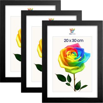 MG Design 3er Set Bilderrahmen 20 x 30 cm - Fotorahmen mit Schwarz Echtholzrahmen und bruchsicherem Acrylglas, Hoch & Quer zum Aufh&auml;ngen, zum Aufstellen