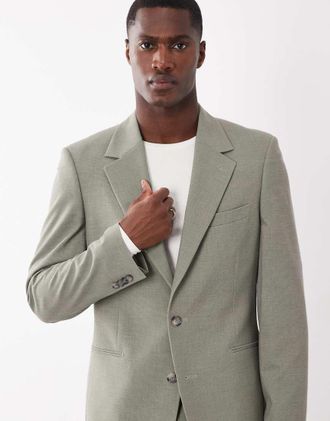 Asos Schmale Anzugjacke in Hellgr&uuml;n mit kleinem Karomuster