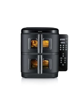 Severin Severin Duo Stack Hei&szlig;luftfritteuse mit 2 x 5,5 L Garraum, 2 K&ouml;rbe, gesundes Kochen, 9 Automatik-Programme, Fritteuse ohne Fett, platzsparendes Design