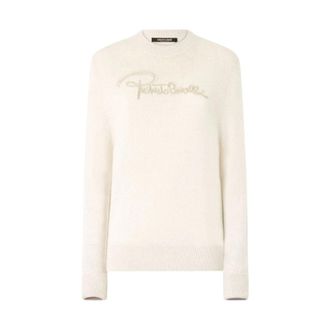 Roberto Cavalli Bestickter Logo Woll-Kaschmir-Pullover - - Knitwear - Damen - Beige - XS