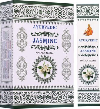 Kajal Perfumes Paris Ayurvedic Jasmine Masala Räucherstäbchen - 12 x 15 Sticks | Handgerollte Agarbatti Blumig-Süßer Duft für Gebet, Meditation & Yoga | Mit Kajal Sticker 