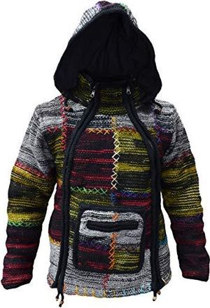 Gheri Little Kathmandu Hommes Laine Patchwork Kangaroo Poche Doubl&eacute; Polaire Tricot&eacute;s &agrave; la Main Hiver Veste Capuche Double Zip Large