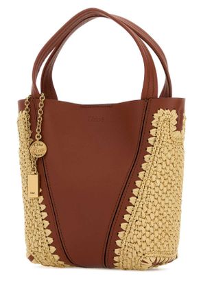 Chlo&eacute; Womens Two-Tone Leather And Raffia Bucket Bag Claybrown Borse A Mano