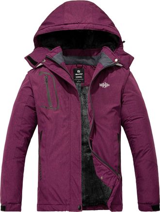 Wantdo Damen Berg Ski Jacke W&auml;rmer Winter Fleece M&auml;ntel Wasserdichter Atmungsaktive RegenM&auml;ntel Outdoor Kapuzen Windbreaker Jacken Lila XL
