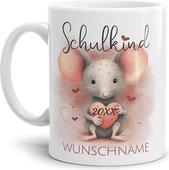 Tassendruck Personalisierbare Tasse zur Einschulung - Schulkind mit Name und Jahr personalisiert - Maus Tasse, personalisierte Geschenke zur Einschulung | 300 ml,