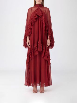 Alberta Ferretti Robe de soir&eacute;e longue en soie avec col montant et volants