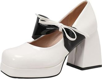 Generic Chaussures décontractées Mère de la mariée pour femme à bout épais chaton à talons plateforme en cuir synthétique travail formel verni Court à talon m