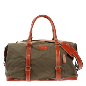 Leconi Weekender gro&szlig; Canvas + Echt-Leder Retro Reisetasche Unisex Damen + Herren Sporttasche Reise Handgep&auml;ck 60x38x25cm gr&uuml;n LE2010-C