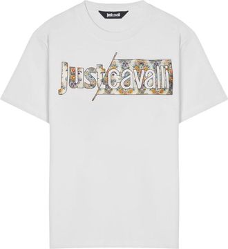 Just Cavalli Femme, Tops, Blanc, Taille: 42 FR T-shirt en coton avec logo