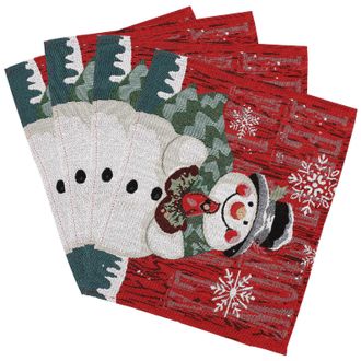 SOLUSTRE 4 St&uuml;ck Weihnachts Tischset aus Baumwolle Leinen mit Schneemann Stickerei Dekorative Tischmatten f&uuml;r Festliche Tischdekoration und Kratzschutz Beim Ab