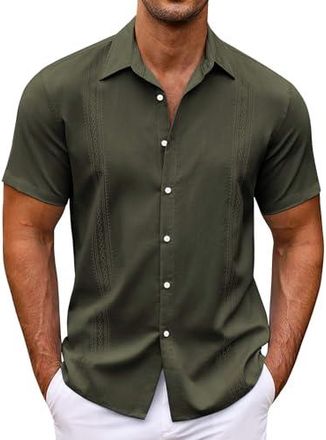 Generic Chemise &agrave; manches courtes pour homme - Infroissable - Avec boutonni&egrave;re - Chemise d&eacute;t&eacute; - Coupe d&eacute;contract&eacute;e - Chemise de travail confortable - Chemise 