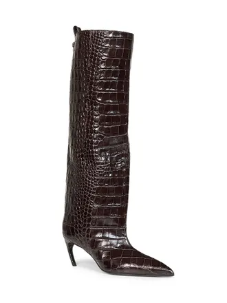 The Attico Womens High Boots Lea Dark Brown Croco-Leather Calf Leather